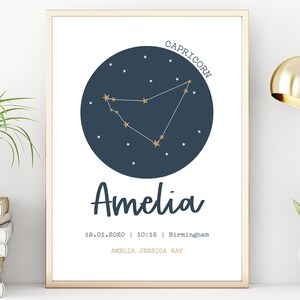 New Baby Star Sign Print, Birth Print, Personalised Baby Gift ...