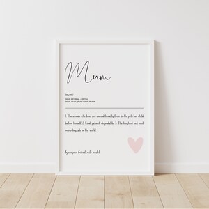 Mum Dictionary Definition Print - Framed or Print Only, Mother's Day ...