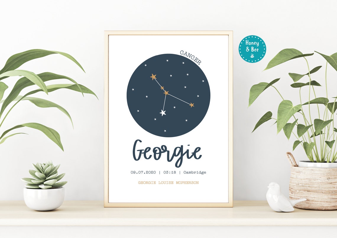 New Baby Star Sign Print Birth Print Personalised Baby Gift - Etsy UK