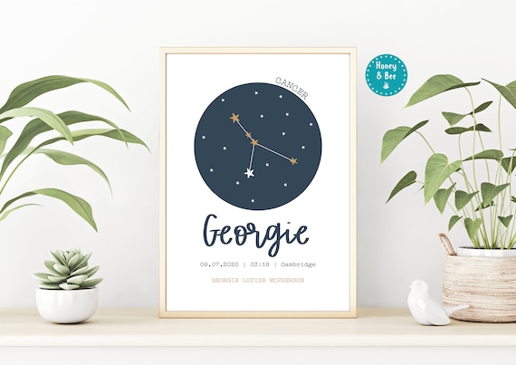 New Baby Star Sign Print Birth Print Personalised Baby Gift | Etsy UK