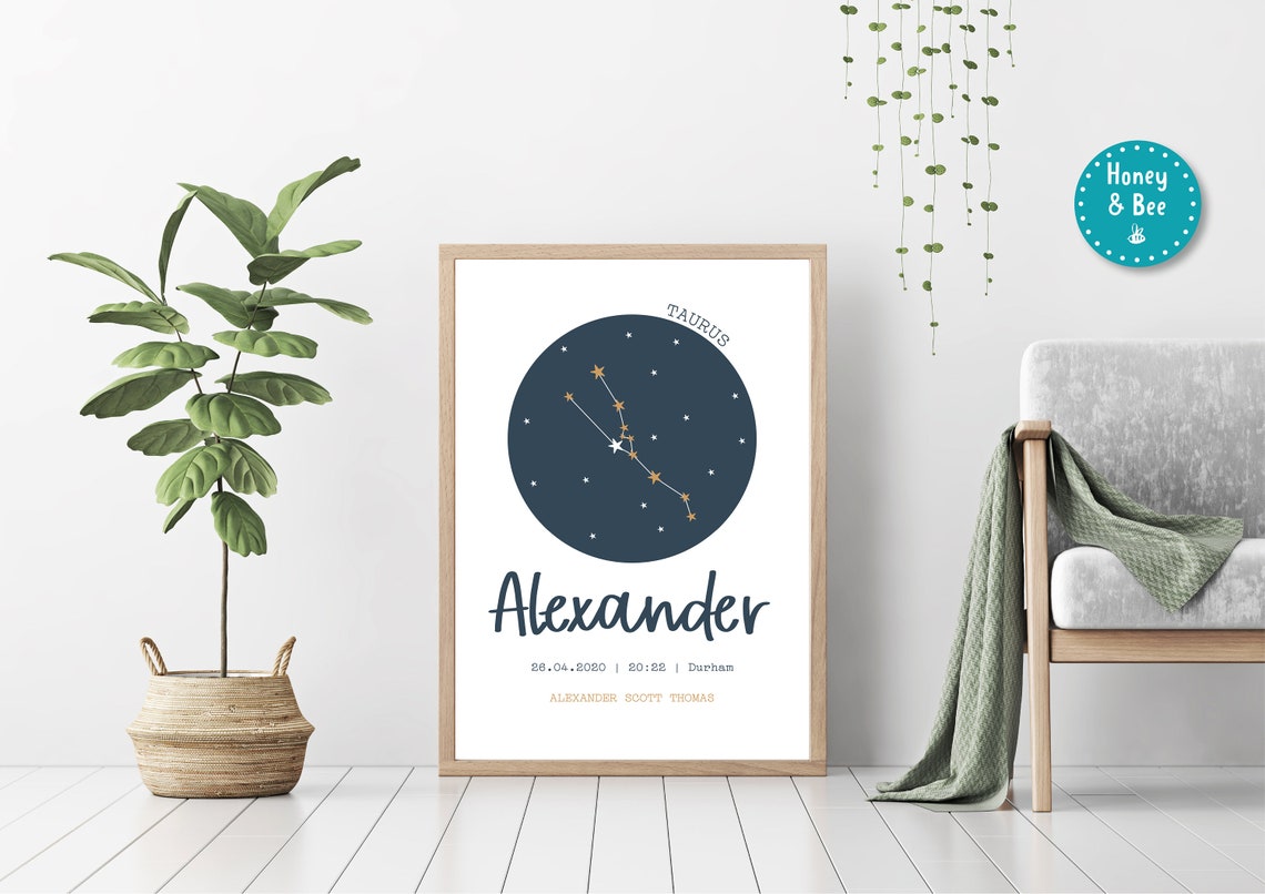 New Baby Star Sign Print Birth Print Personalised Baby Gift - Etsy UK