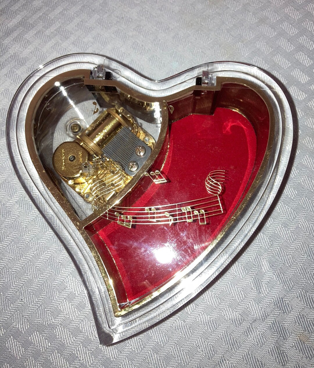 Vintage Clear Heart Shaped Musical Jewelry Box Trinket Box 6" 1986 ...