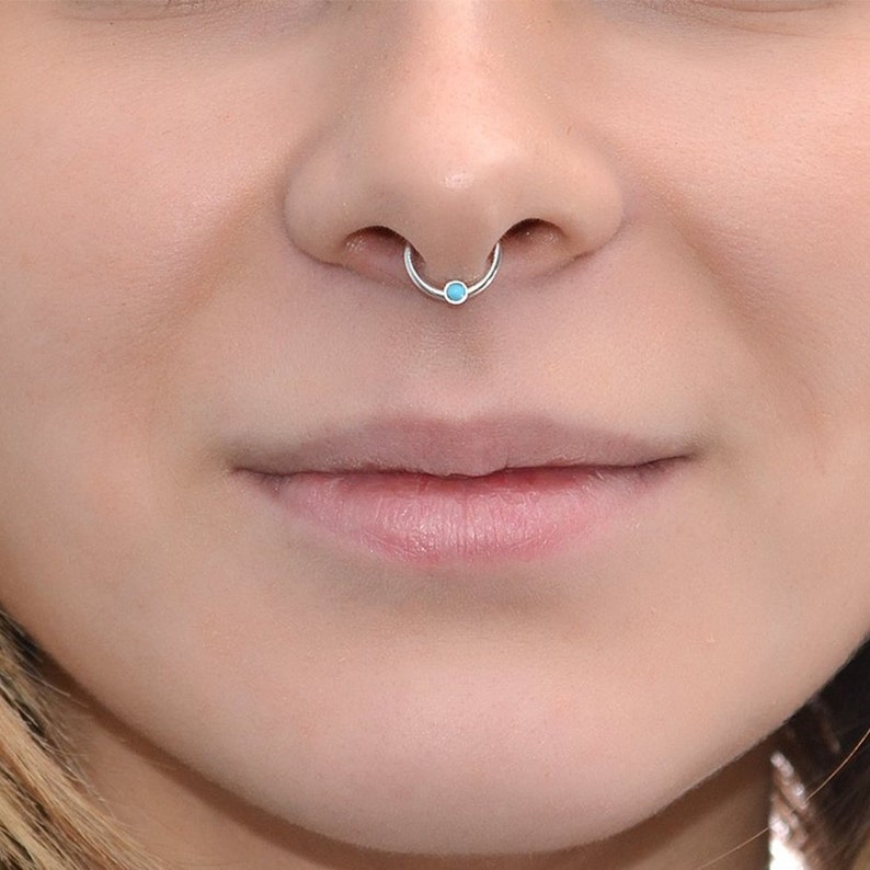 Turquoise Septum Jewelry Silver 20g / Nipple Ring Nose Ring | Etsy