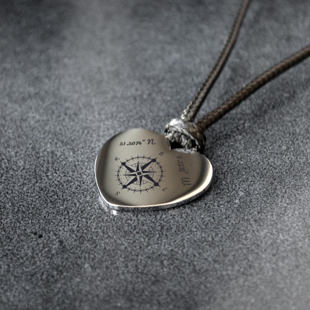 Engraved Compass Necklace • Custom Coordinates Necklace • Initial ...