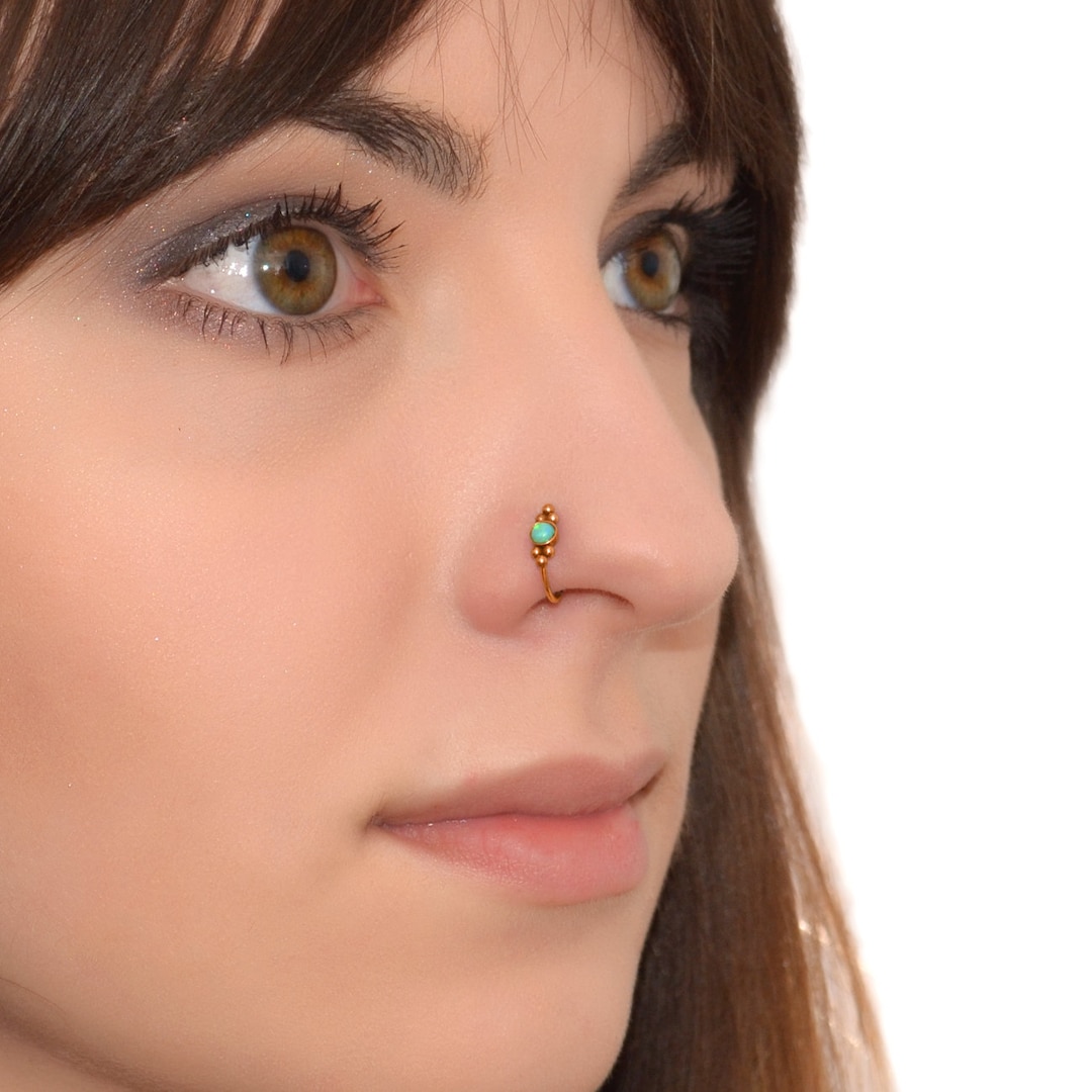 Surgical Steel Nose Ring With Opal 22g / Nose Earring, Nose Ring Hoop ...