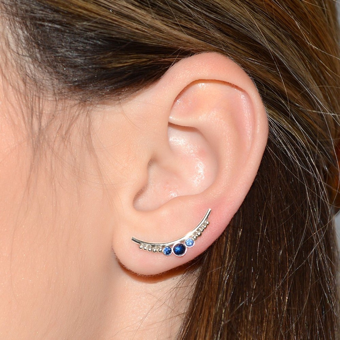 Sapphire Ear Climber Earring Silver / Ear Cuff Ear Pins Ear - Etsy