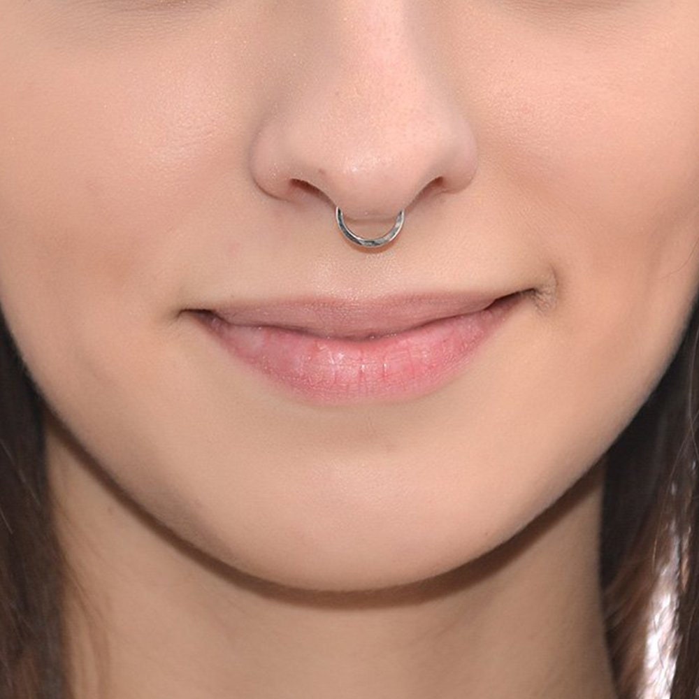 Hammered Silver Septum Ring 18g / Septum Piercing Nose Ring / - Etsy