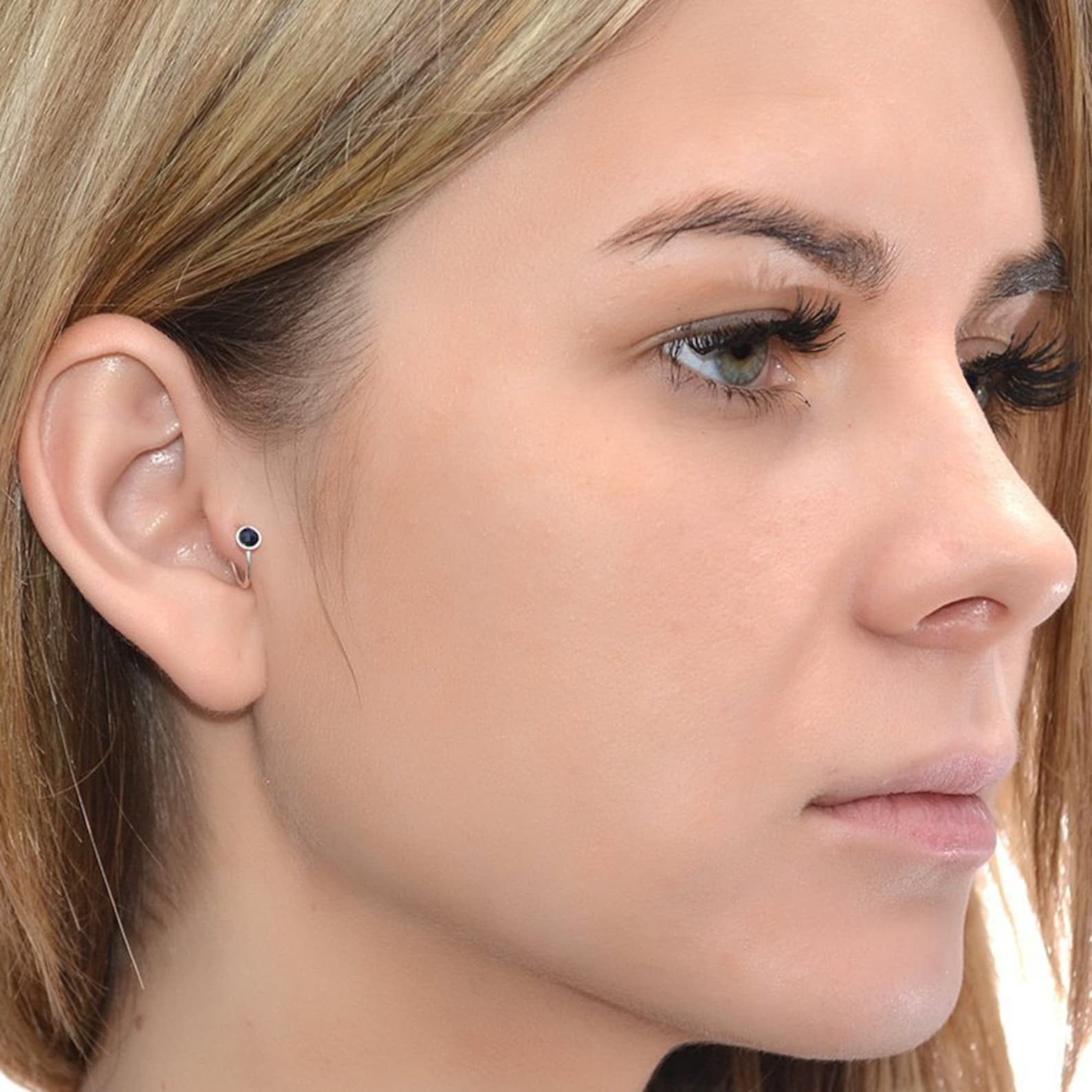 3mm Sapphire Nose Ring Silver 18 Gauge / Tragus Earring - Etsy