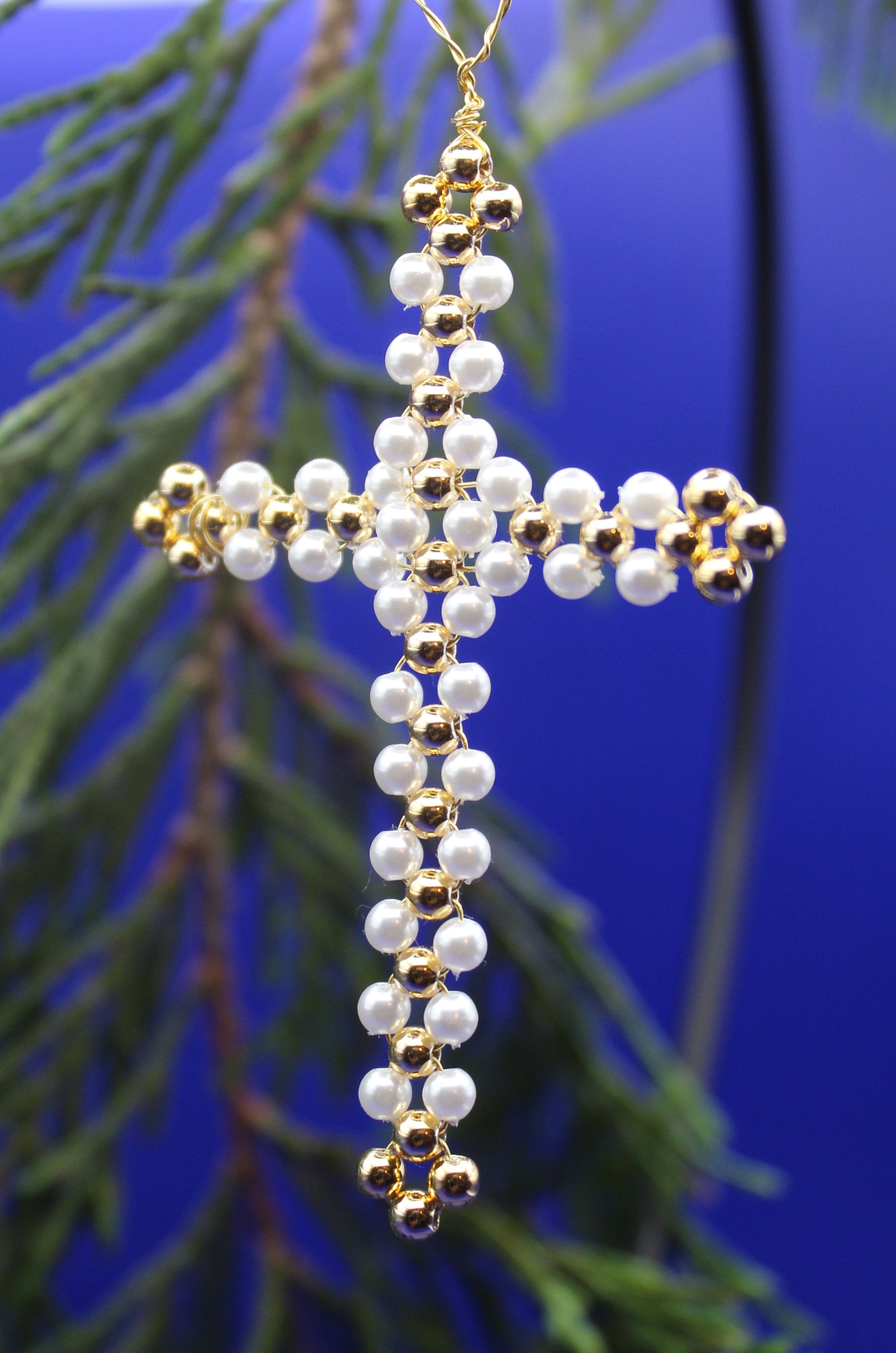 Beaded Chrismon Cross: Gold and White Lutheran Ornament - Etsy