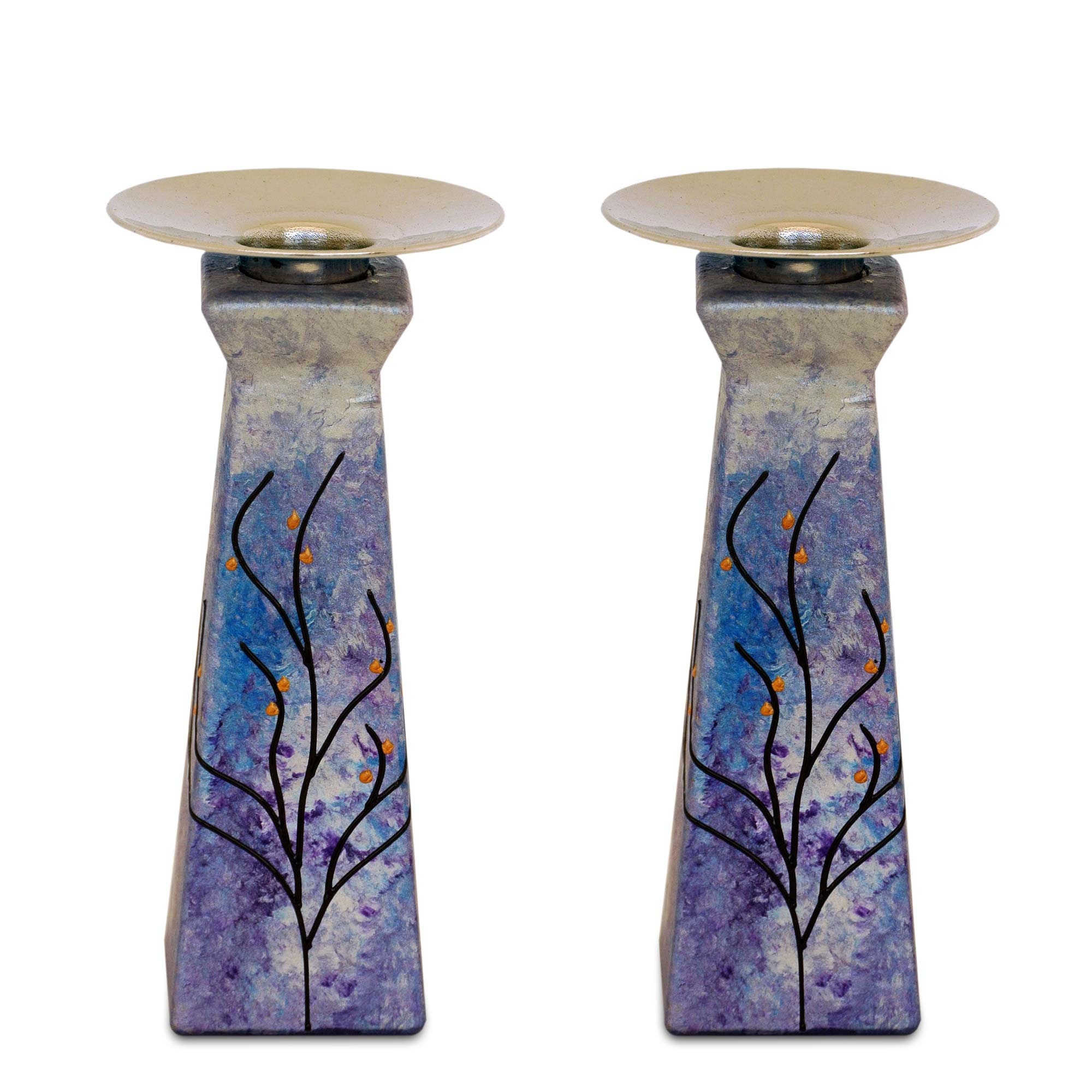 Shabbat Candle Holder Set: Tree of Life Design in Blue, Silver Purple ...