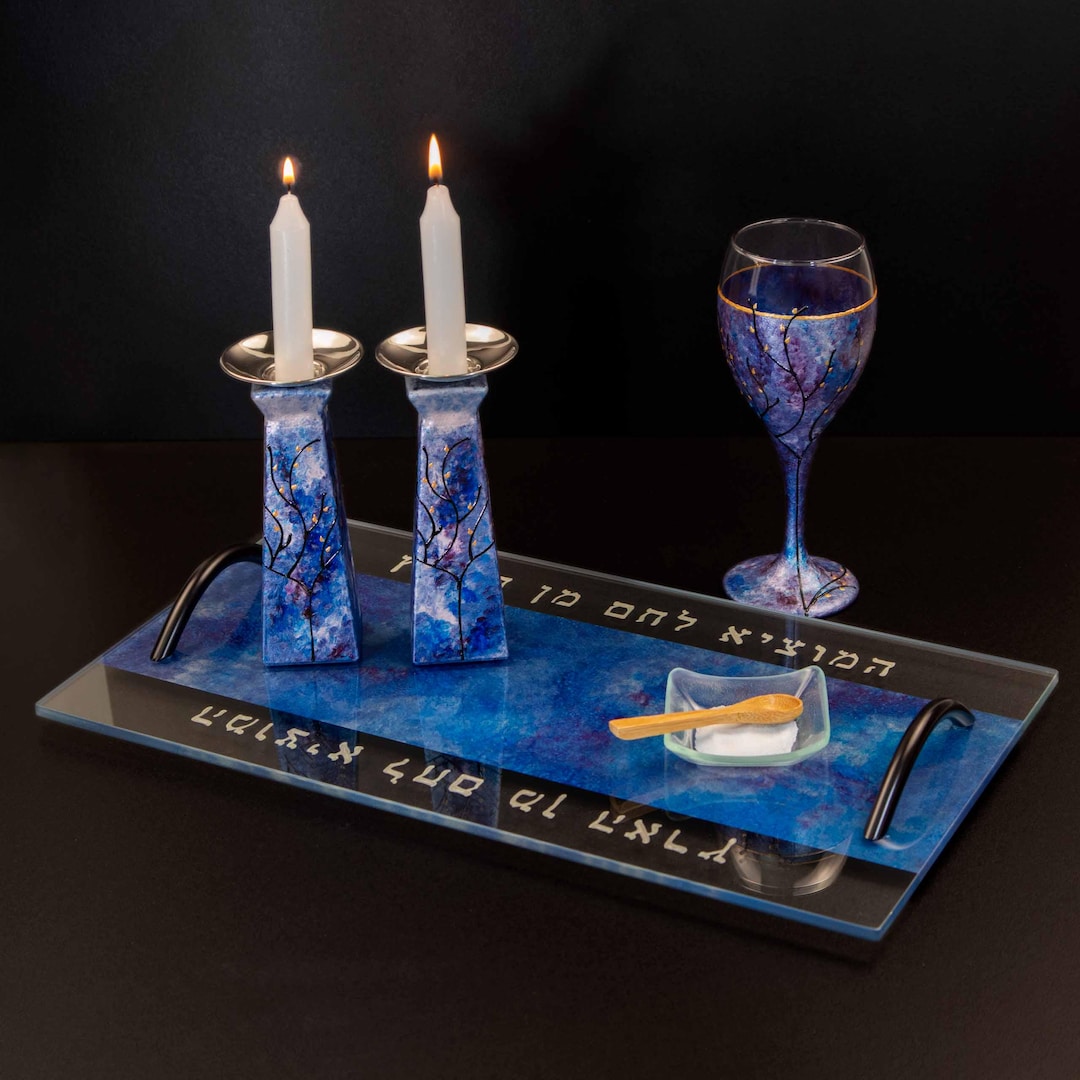 Hand Painted Glass Challah Tray, Hebrew Inscription, Jewish Wedding ...
