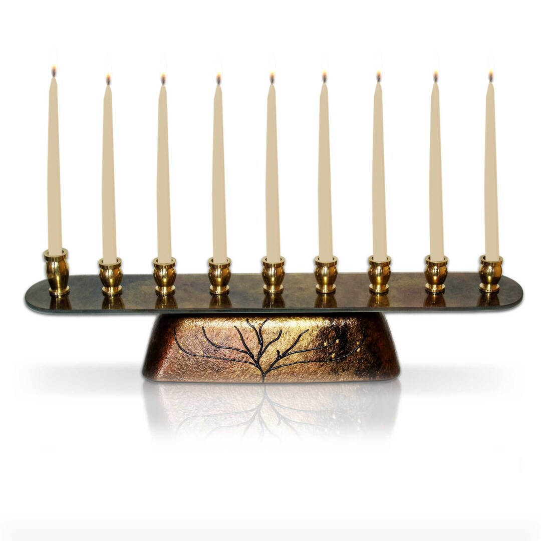 Hand-painted Hanukkah Menorah: Copper & Gold Tree of Life - Etsy