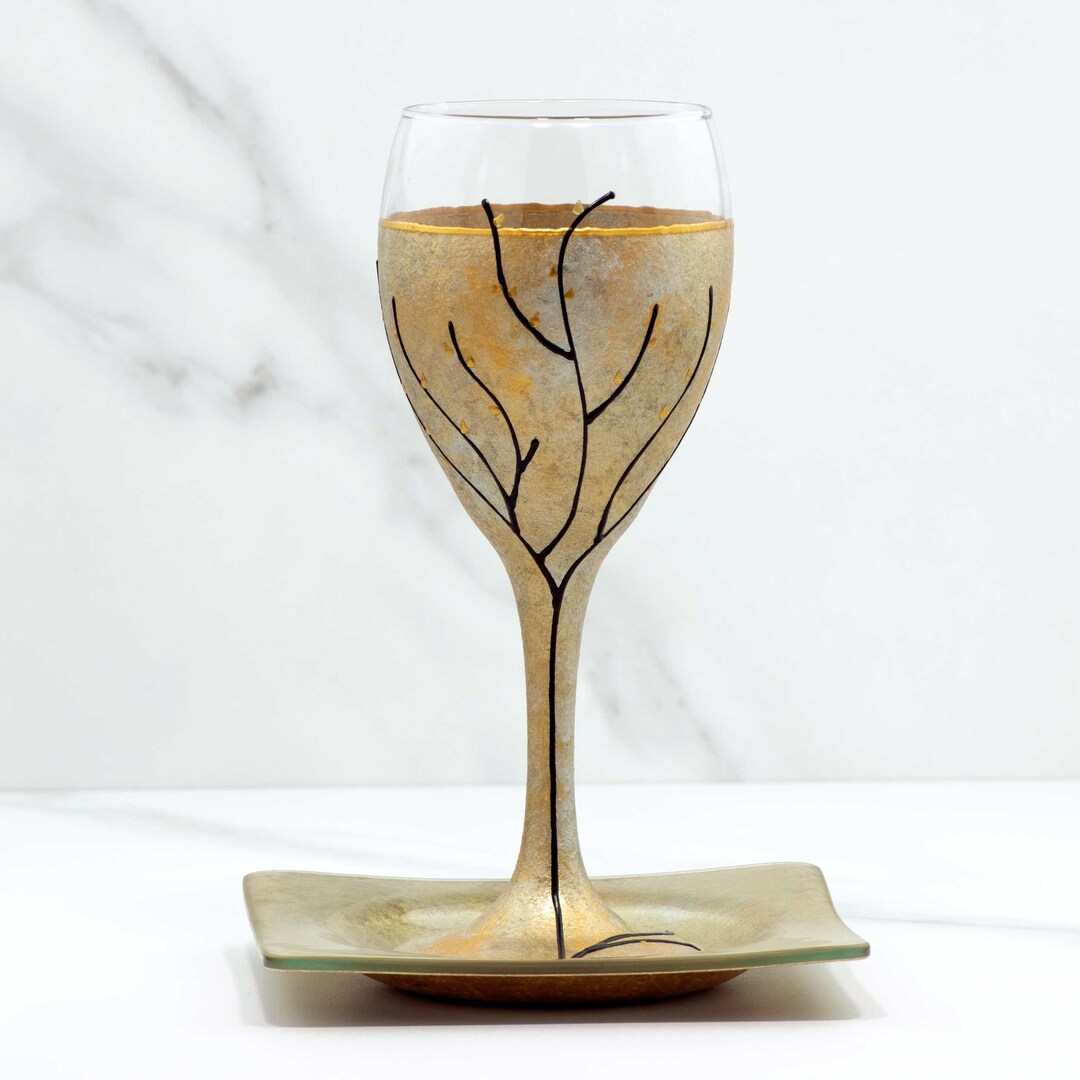 Hand Painted Tree of Life Kiddush Cup: Gold & Silver Judaica - Etsy