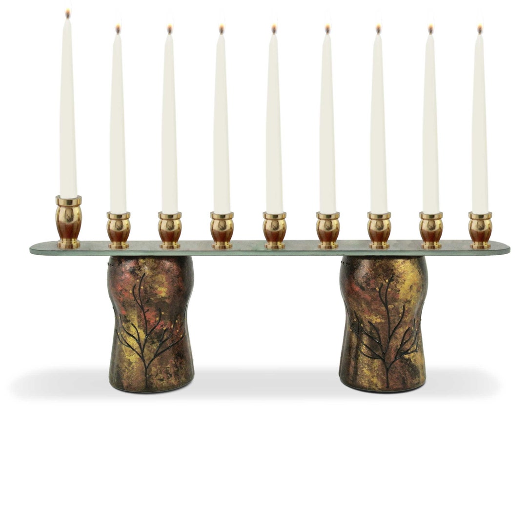 Hand-painted Tree of Life Menorah: Gold, Copper, & Black Hanukkah Gift ...