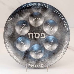 Passover Plate, Seder Plate Hand Painted in Modern Silver Colors With ...