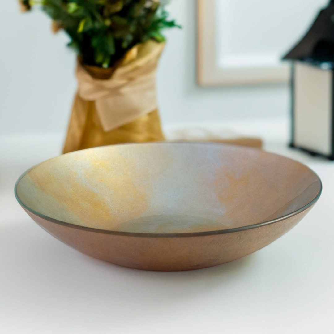 Handmade Large Glass Bowl in Gold and Silver Colors, Food and ...