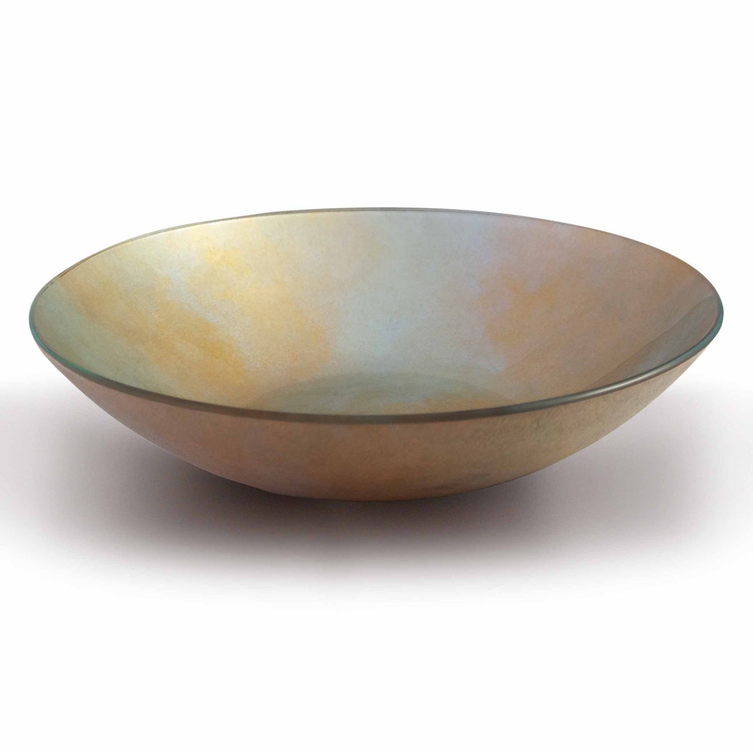 Handmade Large Glass Bowl In Royal Gold And Silver Tons Salad Bowl Chip Bowl Unique