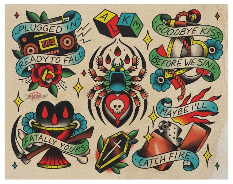 Alkaline Trio Punk Emo Traditional Tattoo Flash Print - Etsy