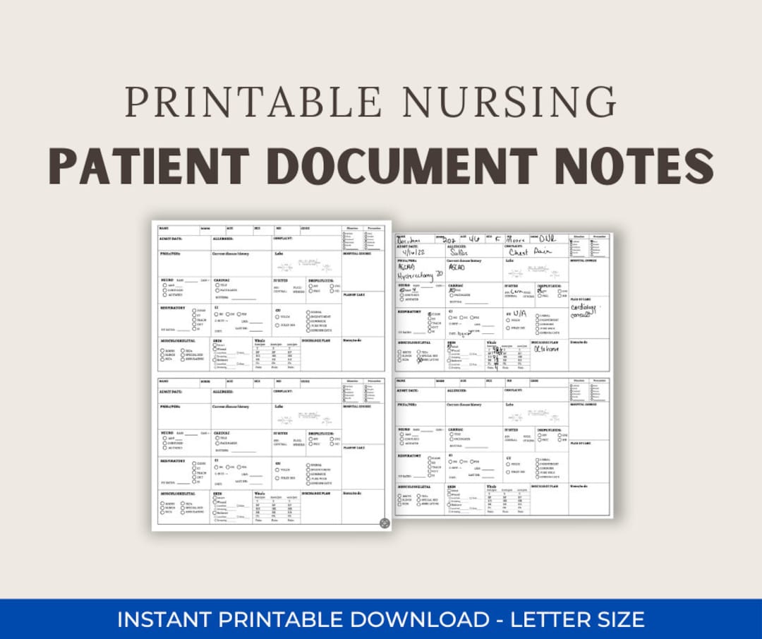Printable Nursing Patient Document Notes - Etsy