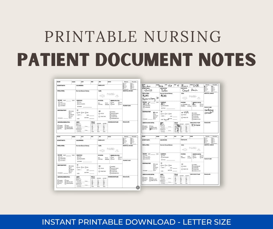Printable Nursing Patient Document Notes - Etsy