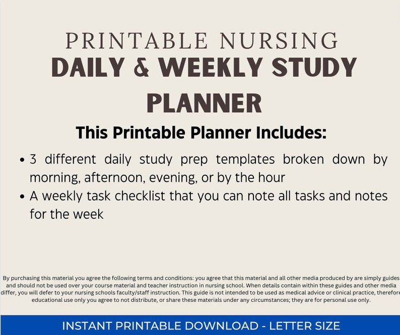 Daily and Weekly Nursing Student Study Task Planner - Downloadable and ...