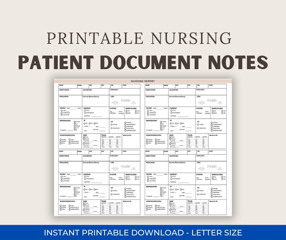 Printable Nursing Documentation Notes Page 4 Patients - Etsy
