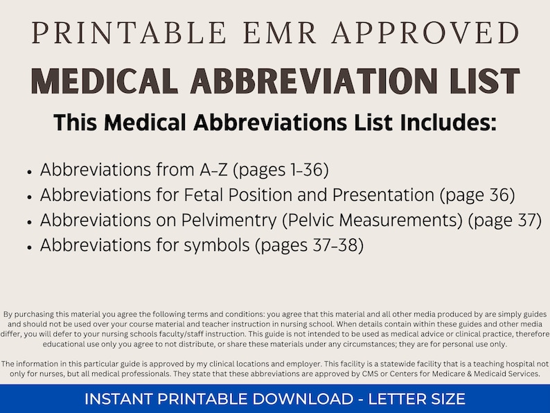 EMR Approved Medical Abbreviations - Etsy
