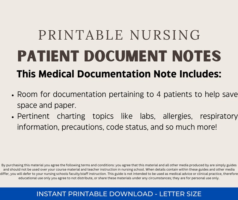 Printable Nursing Documentation Notes Page 4 Patients - Etsy