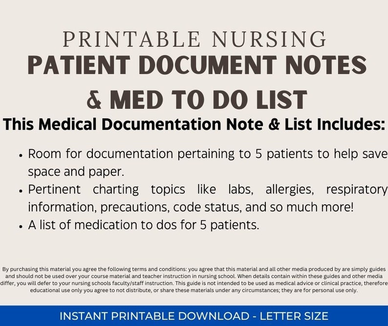 Printable Documentation Nursing Notes and Medication To-do List - Etsy
