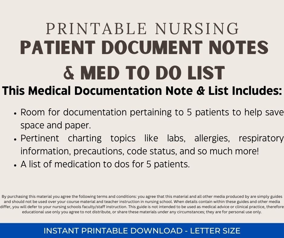 Printable Documentation Nursing Notes and Medication To-do List - Etsy