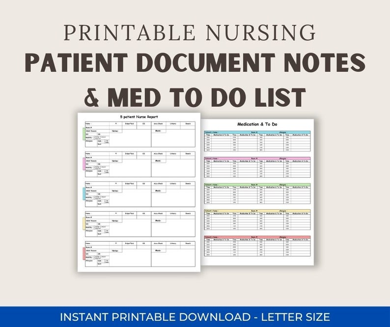 Printable Documentation Nursing Notes and Medication To-do List - Etsy