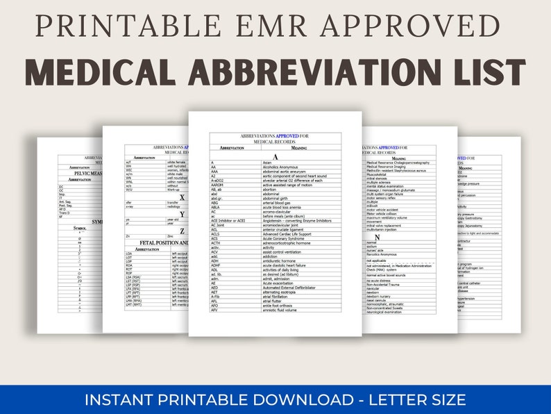 EMR Approved Medical Abbreviations - Etsy