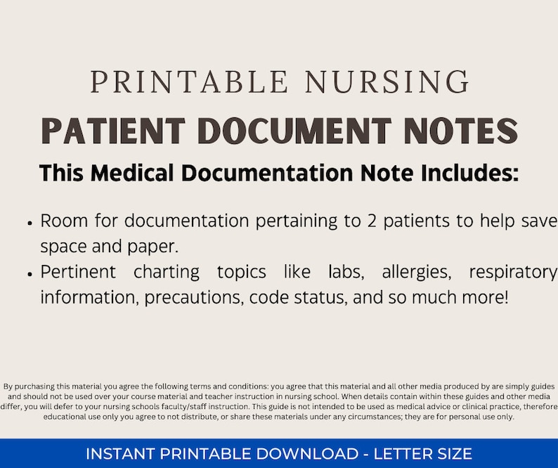 Printable Nursing Patient Document Notes - Etsy