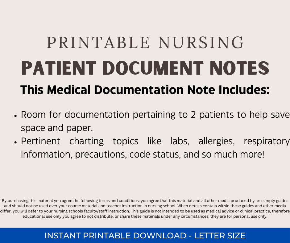 Printable Nursing Patient Document Notes - Etsy