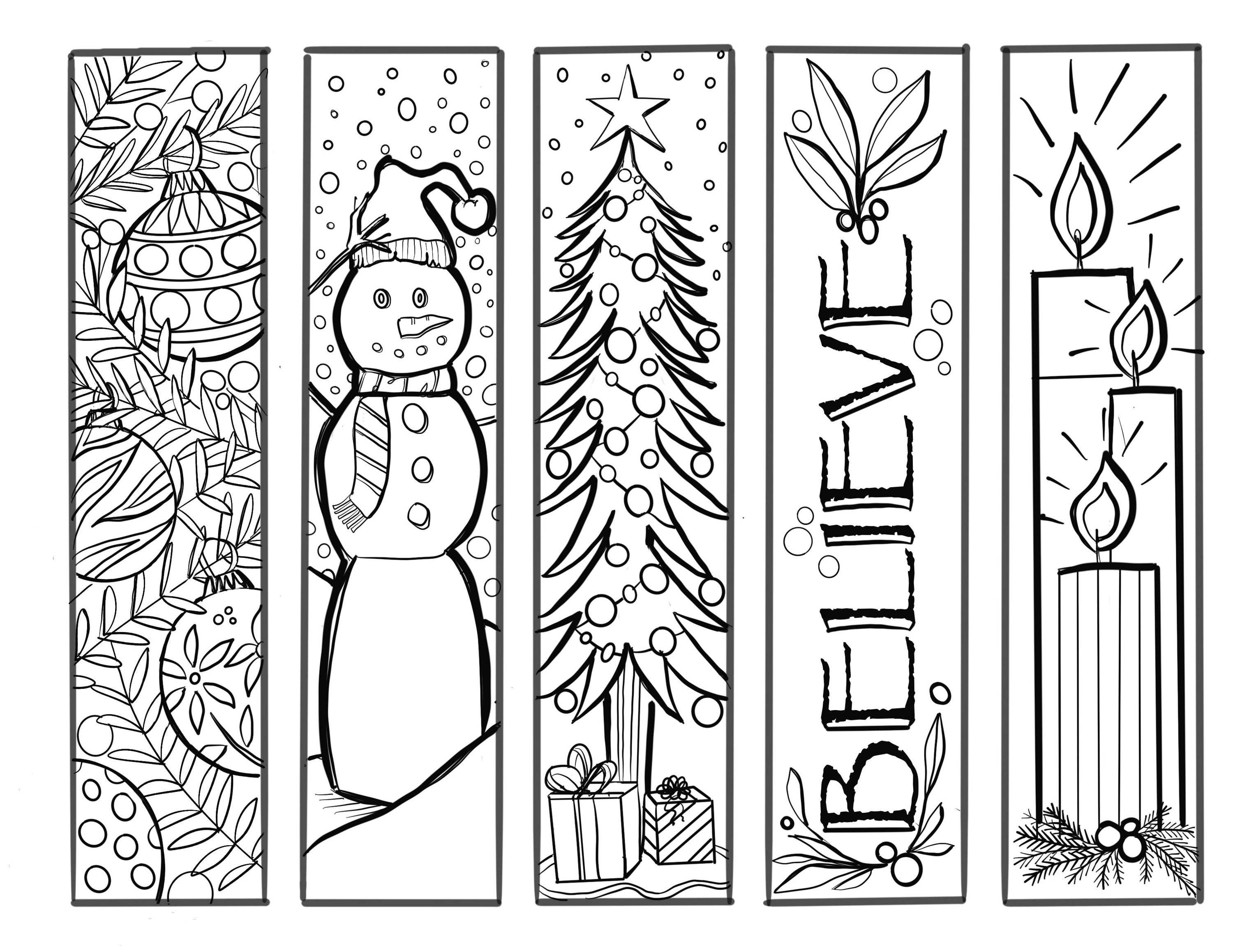 Christmas Coloring Bookmarks, Snowman, Ornaments, Christmas Tree ...