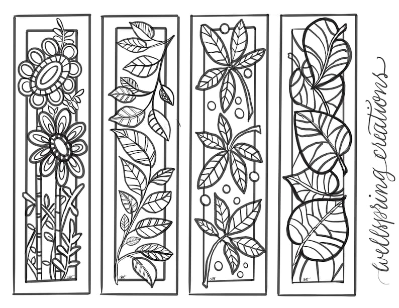 Printable Whimsical Garden Coloring Bookmarks for Adults or Students ...