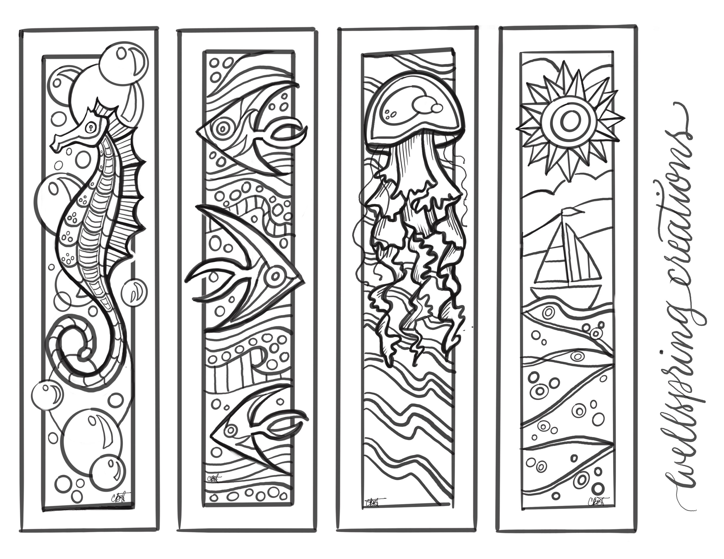 Printable Sea/ocean Coloring Bookmarks Set of 4, Instant Digital ...