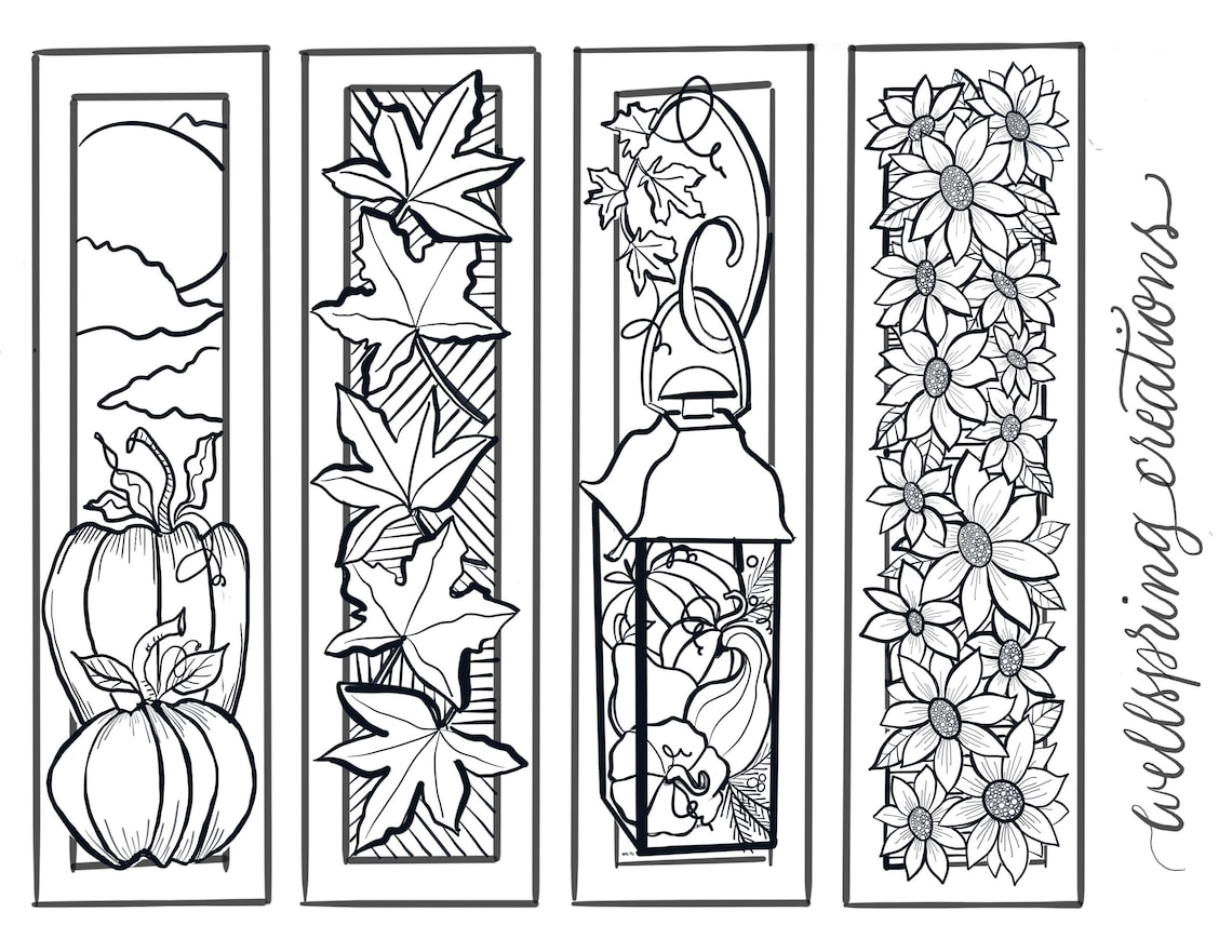 Printable Fall / October Coloring Bookmarks for Everyone, Digital ...