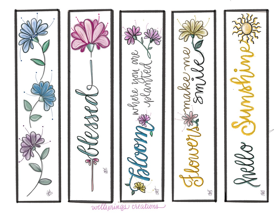 Printable Flower Inspired Bookmarks - Calligraphy, Digital Download ...