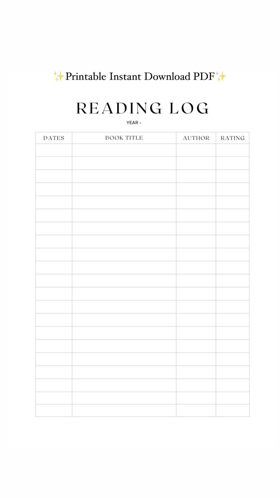 Reading Log Printable Instant Download PDF File, Reading Tracker, Book ...