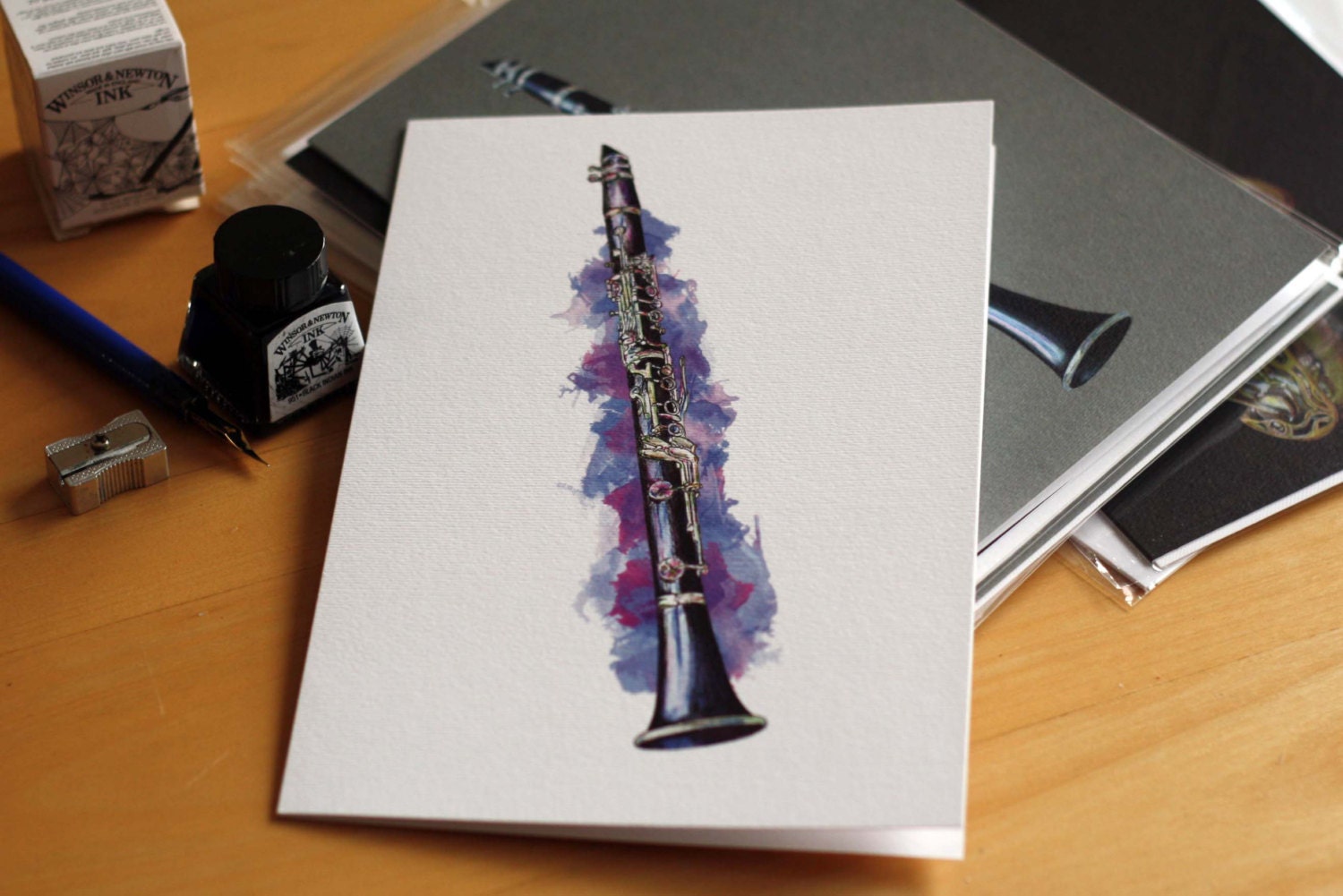 Clarinet Greeting Card Pen and Ink Drawing, Illustrated by Steve Barker ...