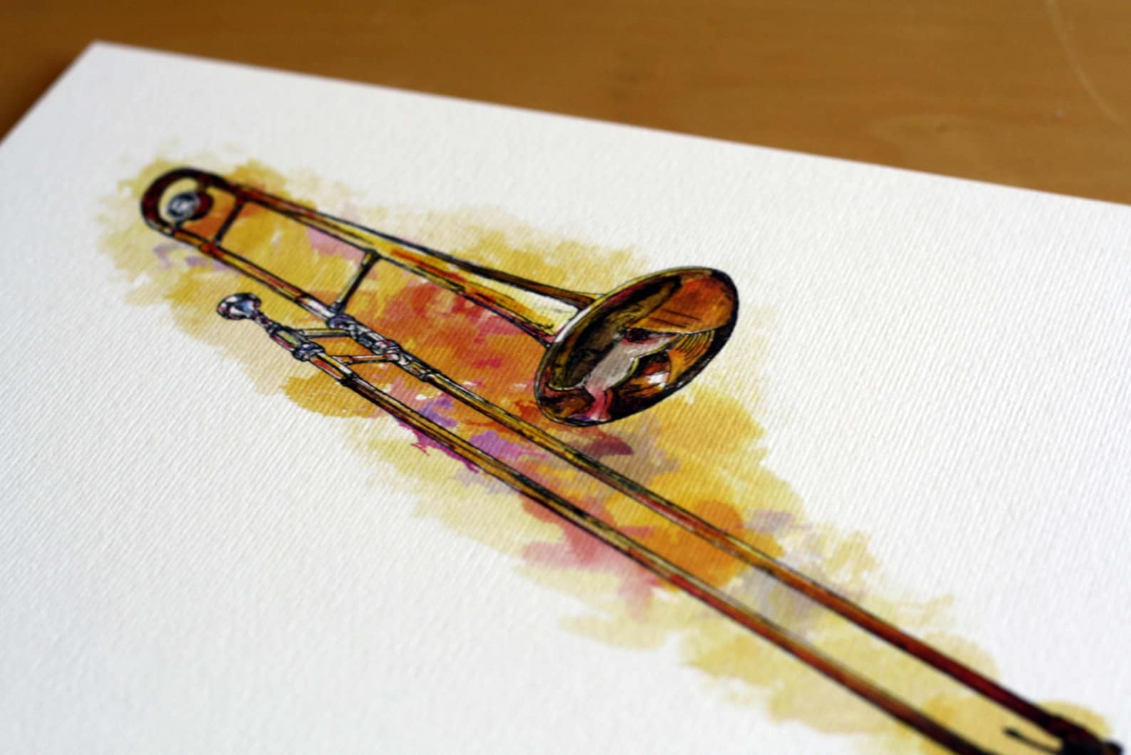 Tenor Trombone Greeting Card Pen and Ink Drawing, Illustration by Steve ...