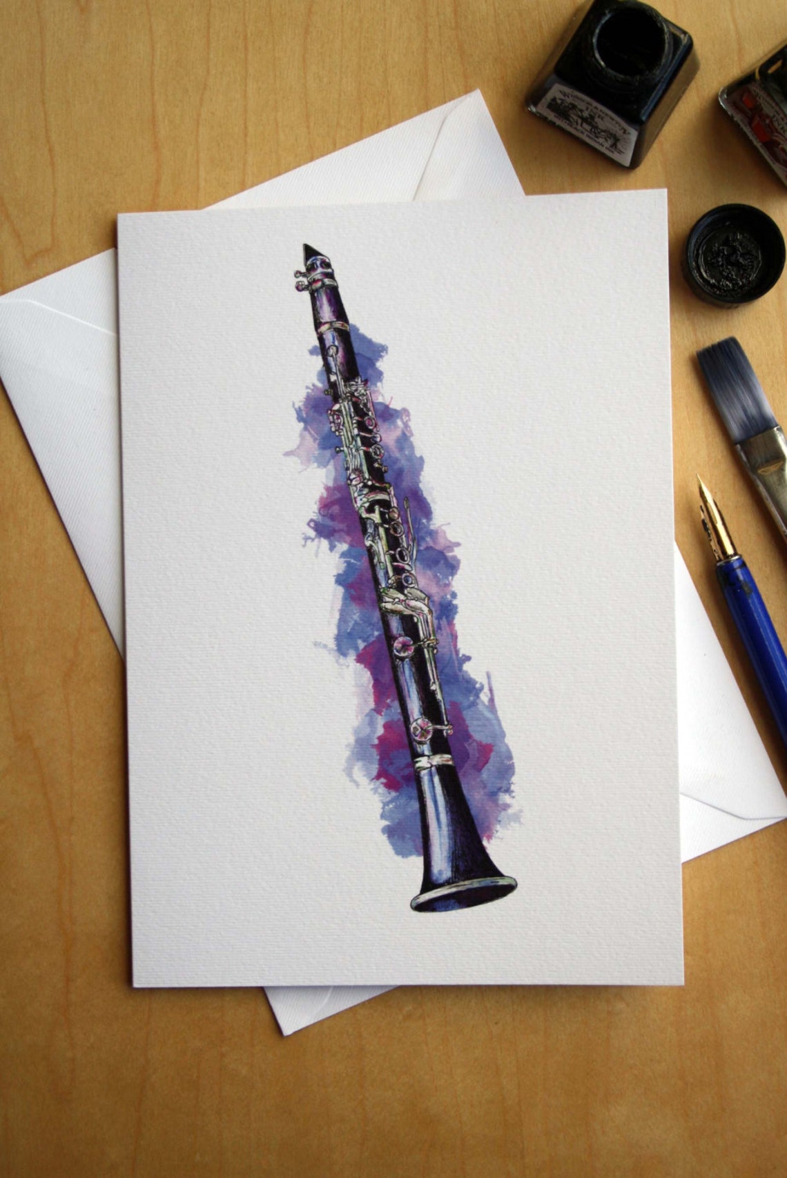 Clarinet Greeting Card Pen and Ink Drawing, Illustrated by Steve Barker ...