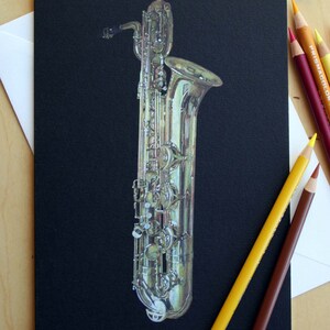Baritone Saxophone Colour Pencil Drawing Greeting Card, Illustration by ...
