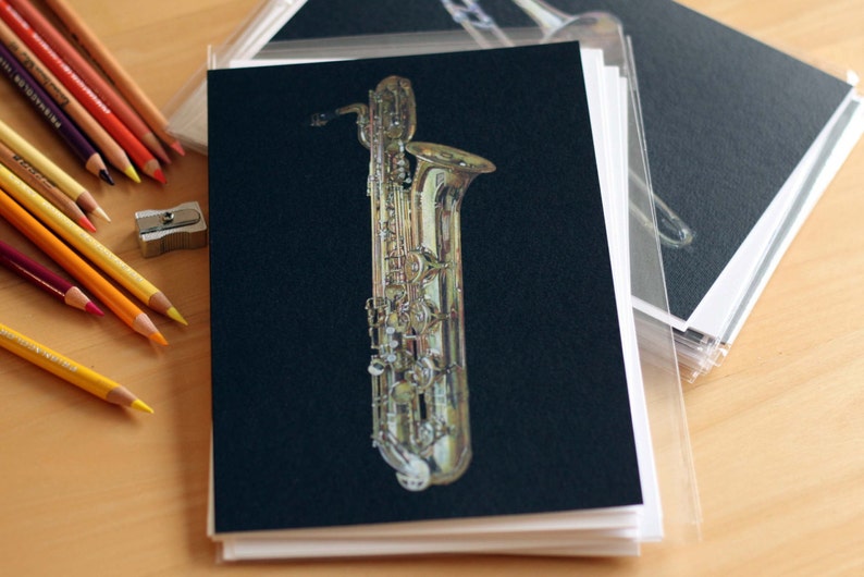 Yamaha YBS-62 Baritone Saxophone Coloured Pencil Drawing Greeting Card ...