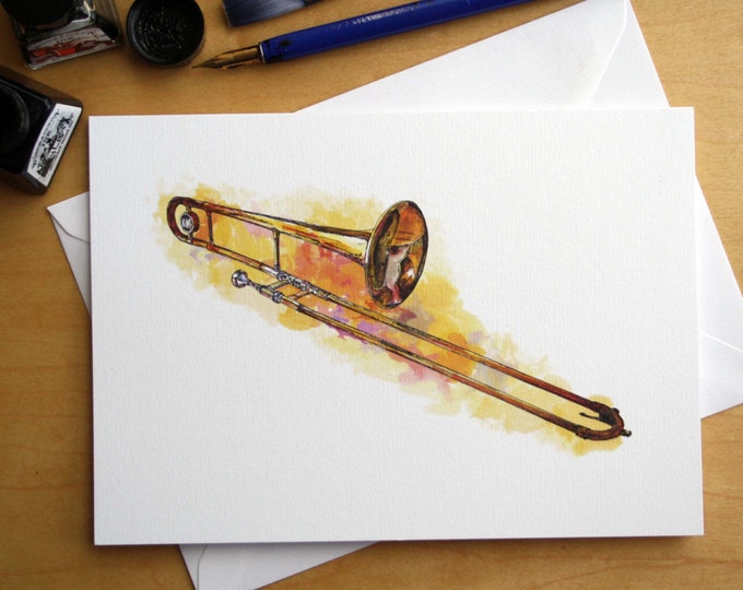 Tenor Trombone Art Card: Pen and Ink Illustration - Etsy