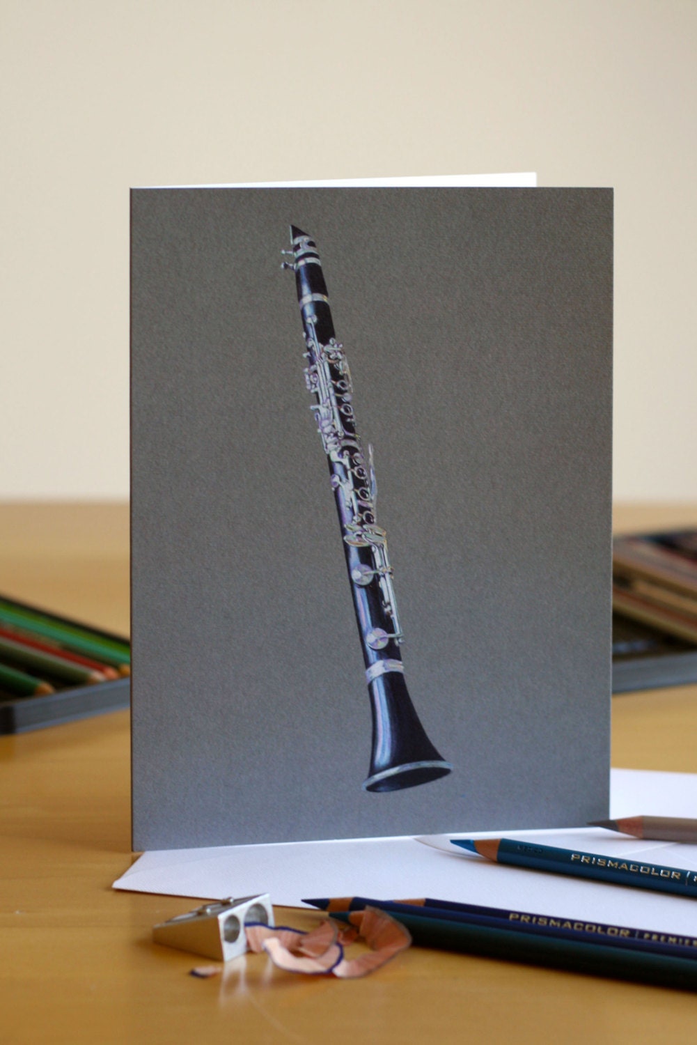 Clarinet Art Greetings Card Coloured Pencil Drawing - Etsy