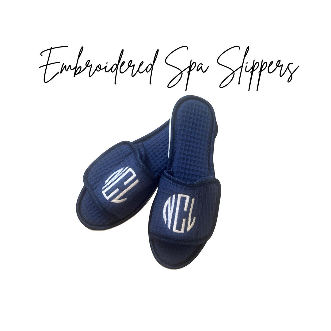 Monogrammed White Cotton Waffle Slippers / Personalized Spa Slippers ...