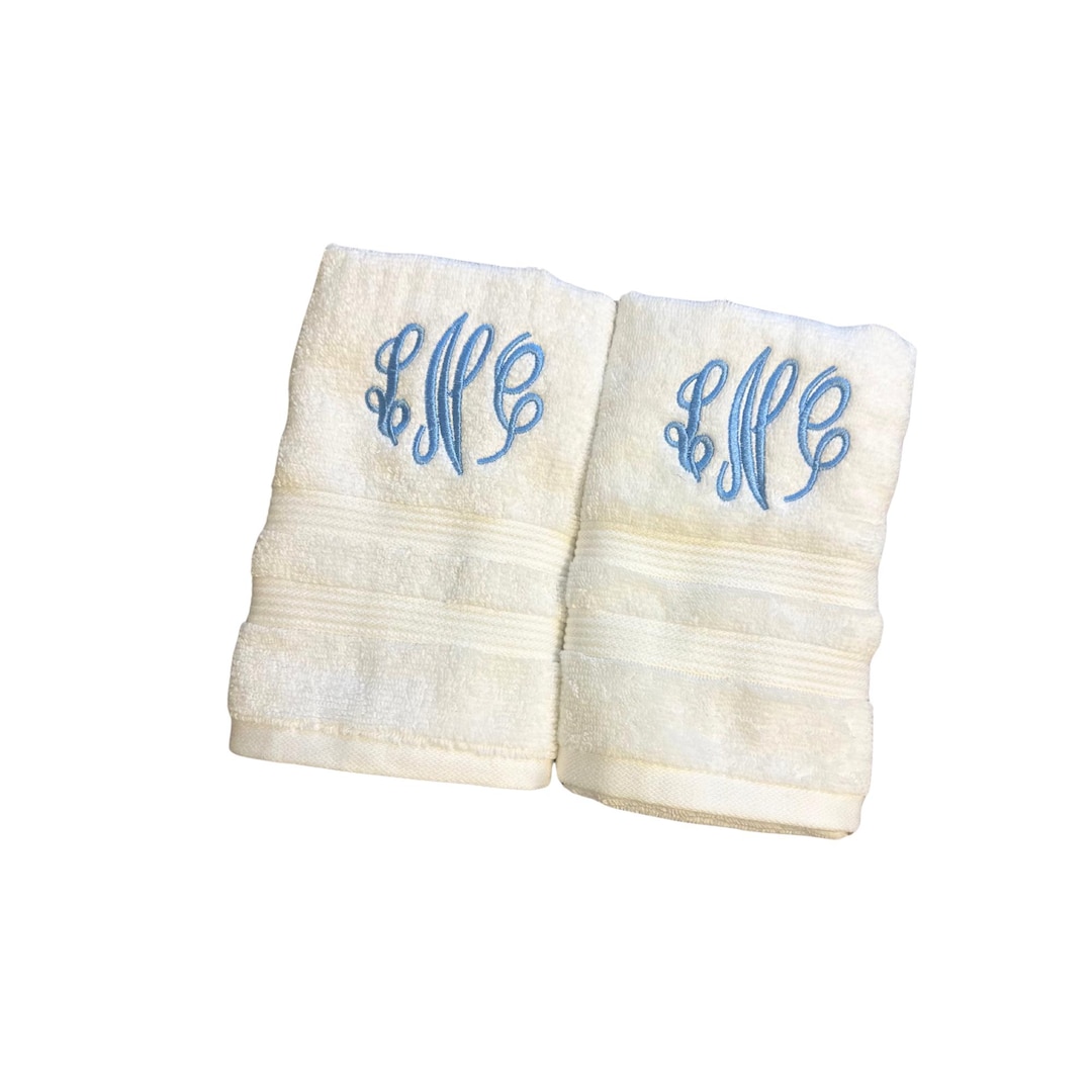 Set of Monogrammed Hand Towels ~ Personalized White Towels ~ Custom ...