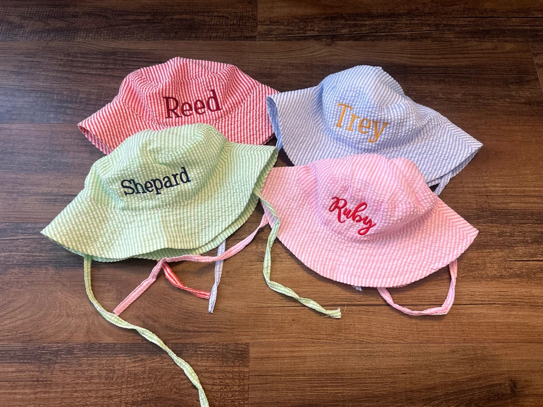 Monogrammed Seersucker Bucket Hats / Personalized Bucket Hats ...